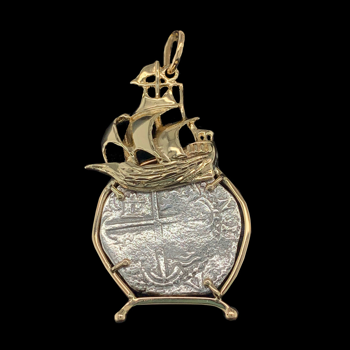 MOUNT SAMPLE - 14k Gold Galleon Ship Mount for a 2 Reale sized coin – MFST