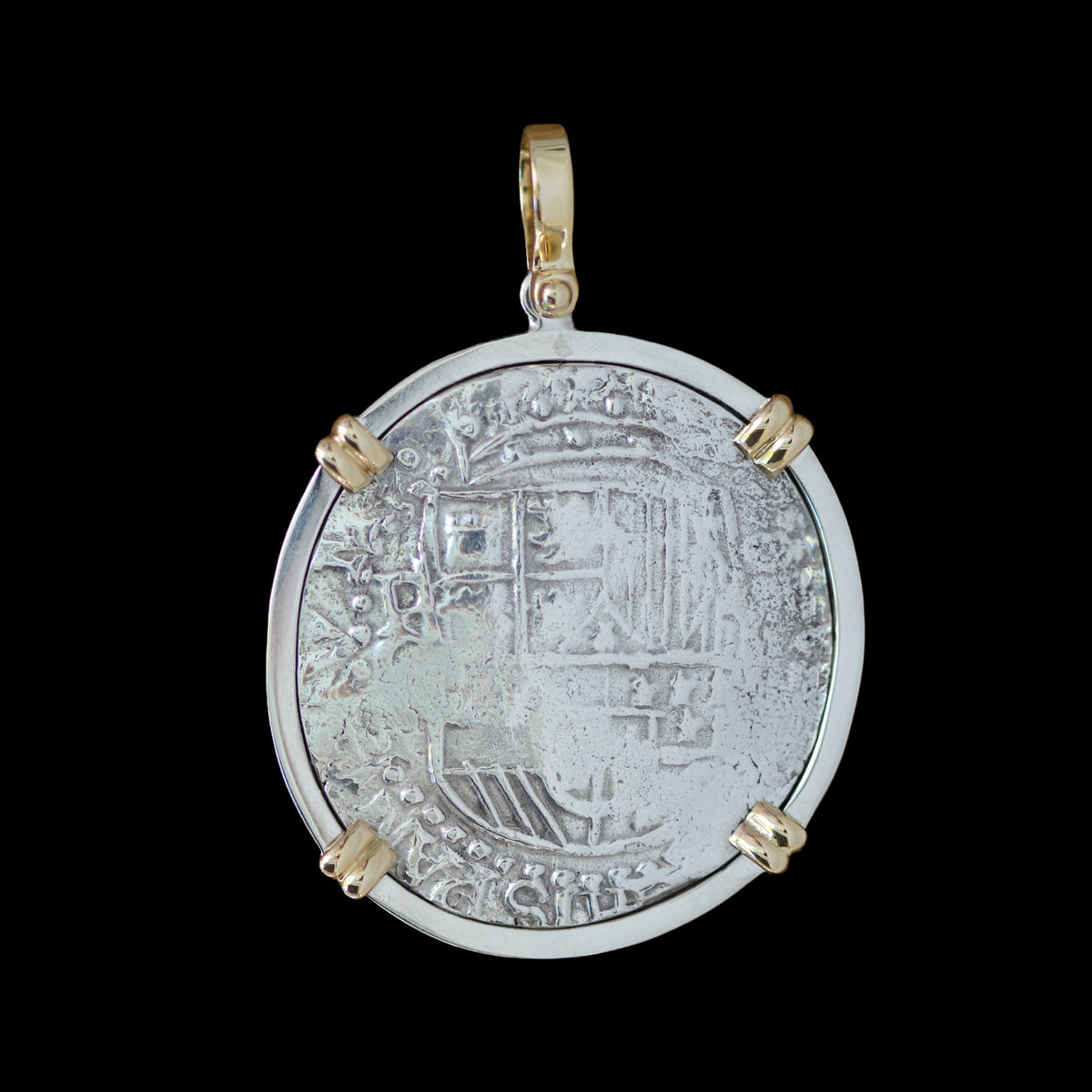 MOUNT SAMPLE - Two-Tone Sterling Silver / 14k mount for an 8 Reales si ...
