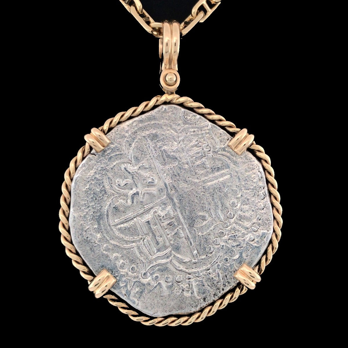 MOUNT SAMPLE - 14k Gold Twisted Rope Mount for 8 Reales sized coin – MFST